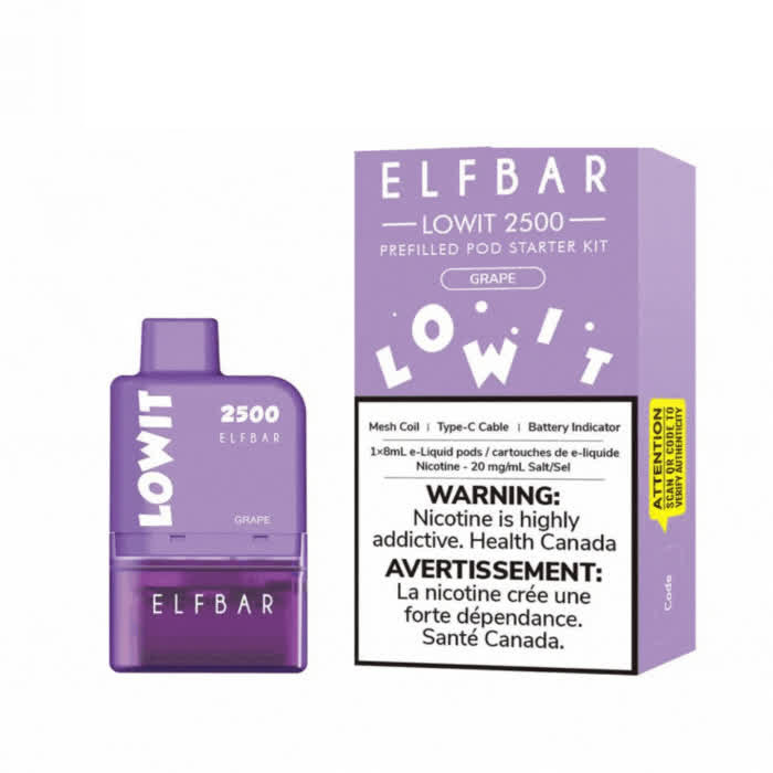 Elf Bar Lowit Pre-filled Pod Grape Starter Kit – Bliss Vapes